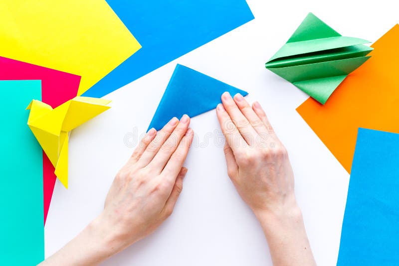 DIY Concept. Doing Origami Paper Bird, Top View Stock Photo - Image of ...