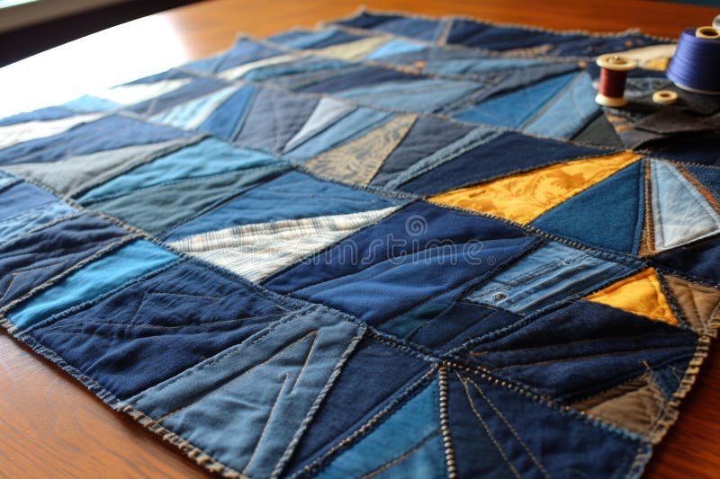 Diy Denim Patchwork Project in Progress Stock Image - Image of textile ...
