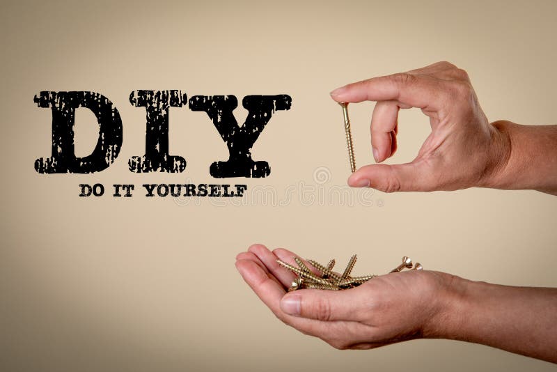 DIY Do it Yourself Concept. Construction Screws in the Hands of a Woman ...