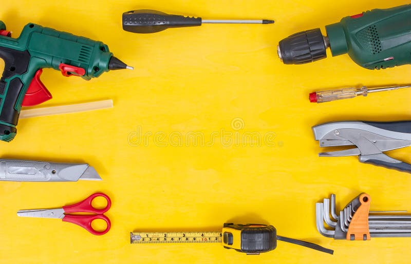 DIY Do it Yourself Tools on Yellow Background. DIY Tools with Copy ...