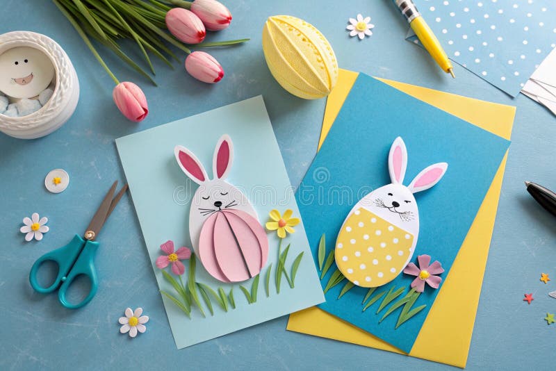 DIY Easter Cards from Paper Stock Illustration - Illustration of bunny ...