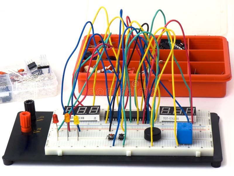 DIY Electronics on Breadboard (raster) Stock Image - Image of volts ...