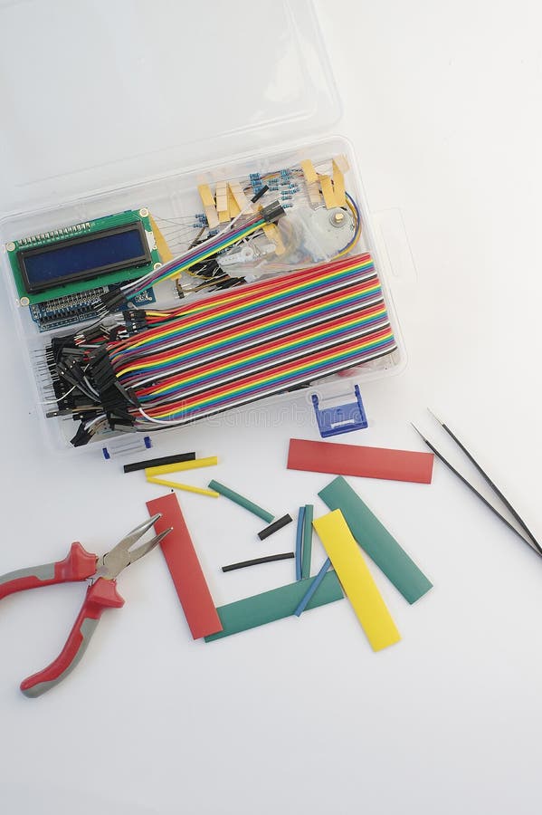 DIY Electronics Hobby Kit Opened Heatshrink Laying Around on the Grey ...