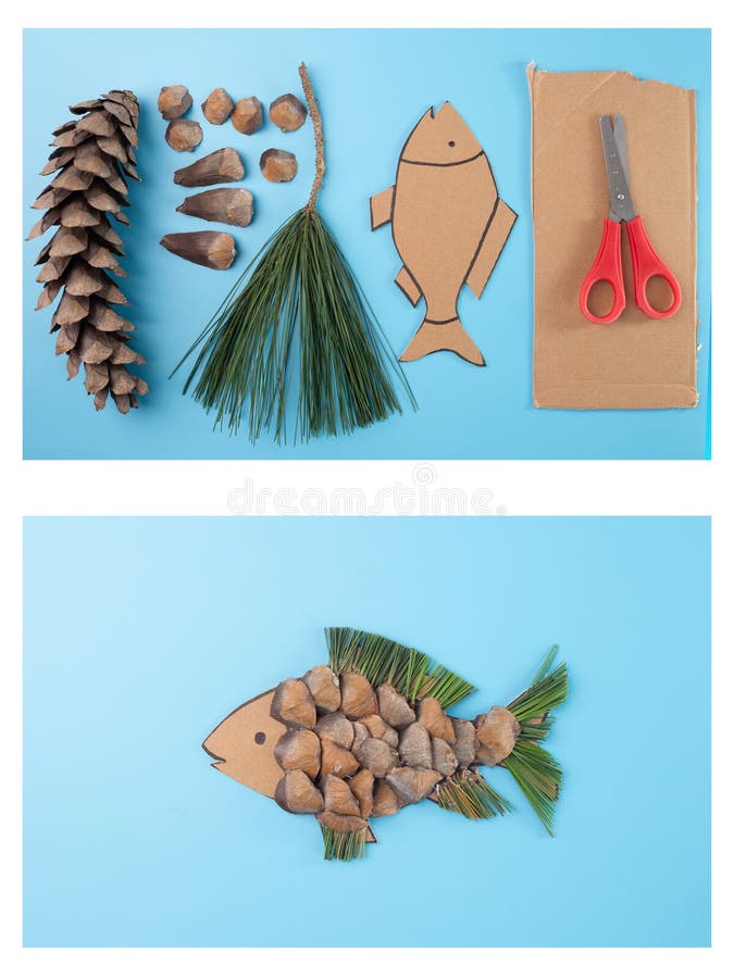 DIY Fish Shaped Craft Tutorial with Pine Cones Seed Scales and Needles ...