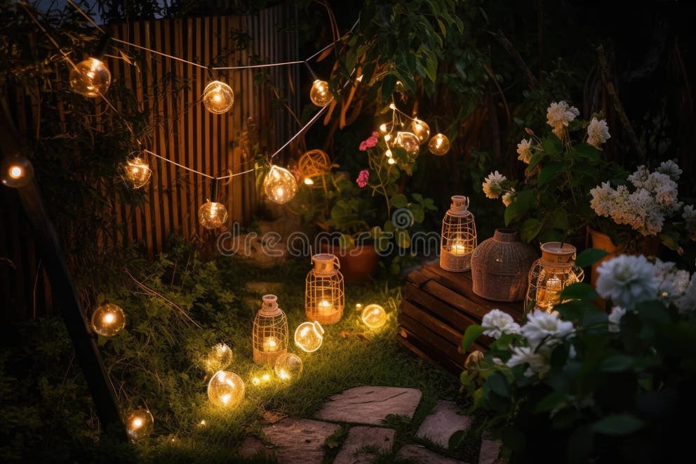 Diy Garden Project with String Lights and Lanterns, Creating a Magical ...