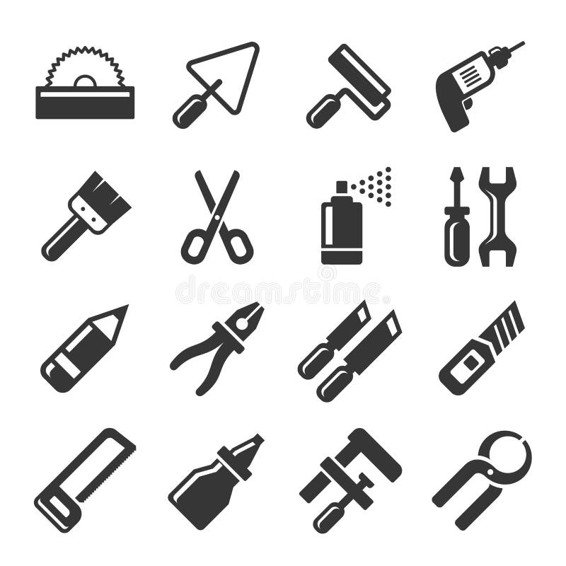DIY Hand Tools Icons Set. Vector Stock Vector - Illustration of rubber ...