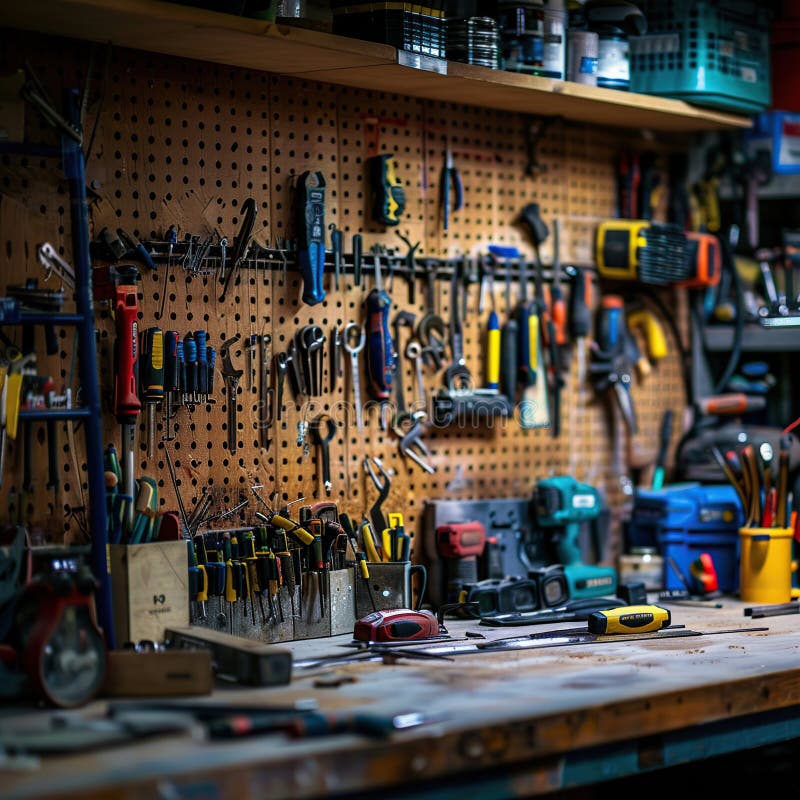 DIY Home Improvement Tools on a Garage Workbench Macro Photography ...