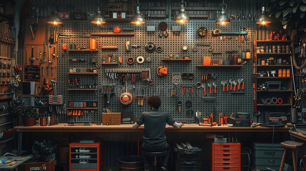 DIY Makers Workshop with Tools Organized on Pegboards Stock Image - Image of artisan, fabricate ...