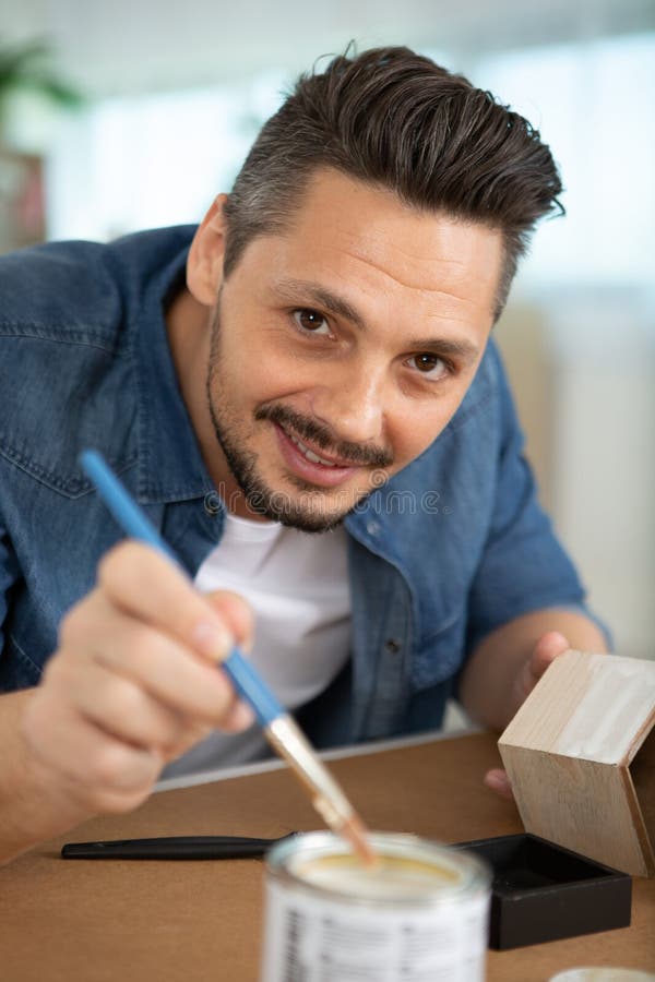Diy Man Painting Wood Box at Home Stock Photo - Image of concept ...
