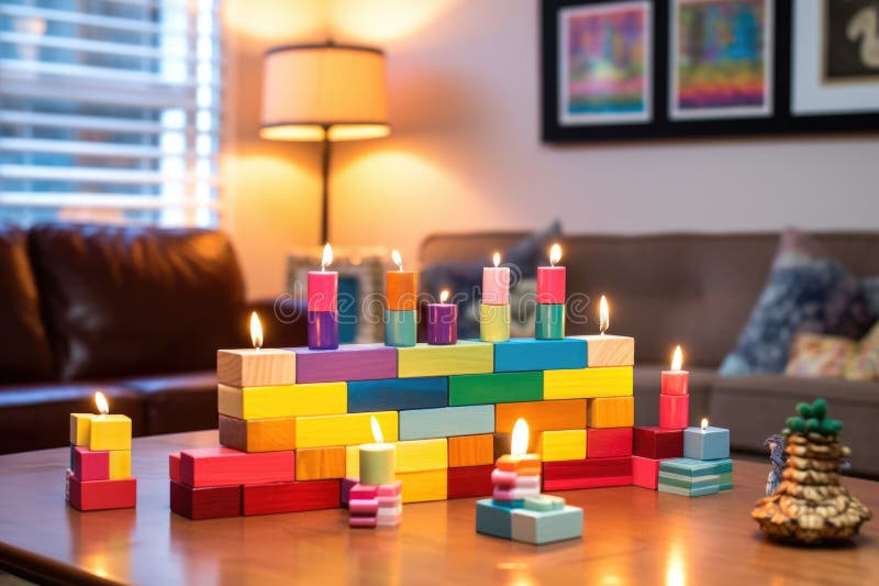 Diy Menorah Made from Stacked Toy Blocks Stock Photo - Image of ...