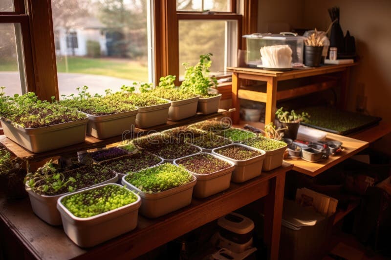 Diy Microgreen Setup with Repurposed Containers and Natural Light Stock ...