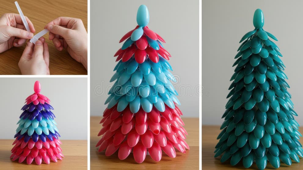 DIY Plastic Spoon Christmas Tree Stock Illustration - Illustration of ...