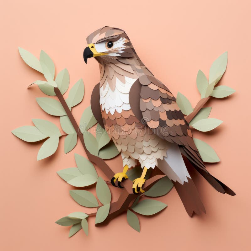 Diy Polygon Hawk Paper Craft: Tree Branch Perched Design Stock ...