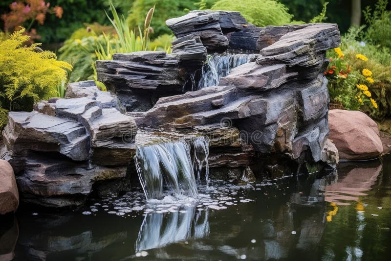 Diy Pond Waterfall Made from Natural Stones Stock Illustration ...