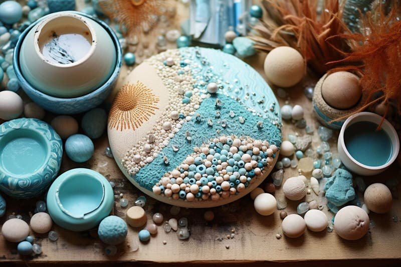 Diy Pottery Artistic Workplace with Clay, Paint and Beads Stock ...