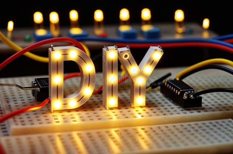 LED Lights on Breadboard Circuit. Word Text DIY Abbreviation Acronym of ...