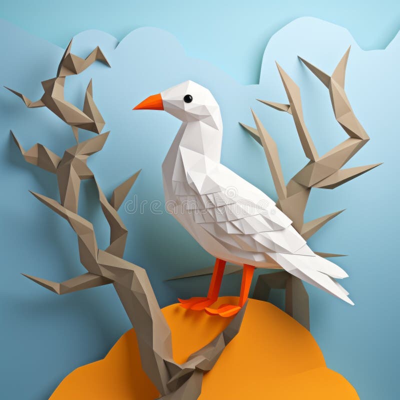 Diy Seagull Paper Craft with Polygon Design: Tree Perch Wall Art Idea ...