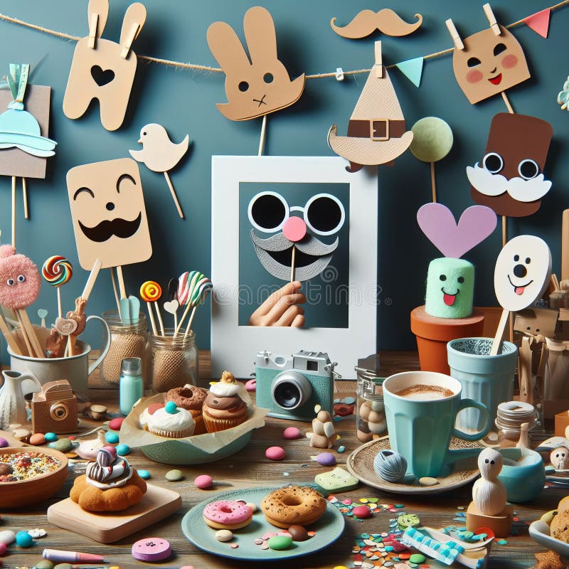 A DIY Selfie Using a Homemade Photo Booth or Creative Props Fr Stock ...