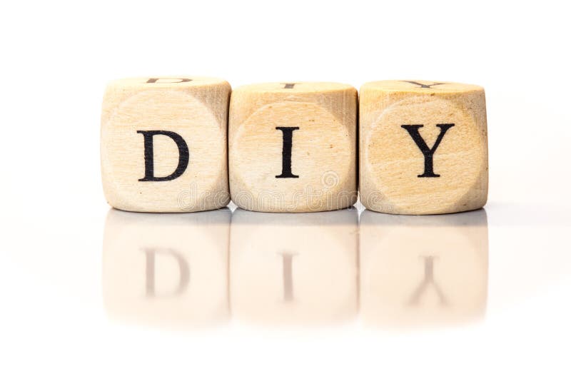 DIY Spelled Word, Dice Letters with Reflection Stock Image - Image of ...