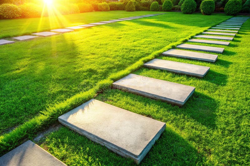 DIY Stepping Stone Pathway Installation Creating Rectangular Lawn ...