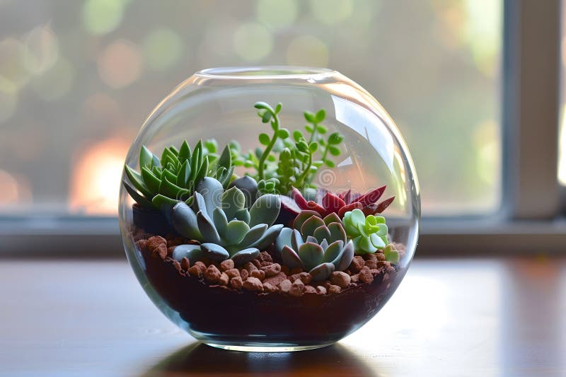 DIY Succulent Terrarium at Glass Container, beside Window Stock Image ...