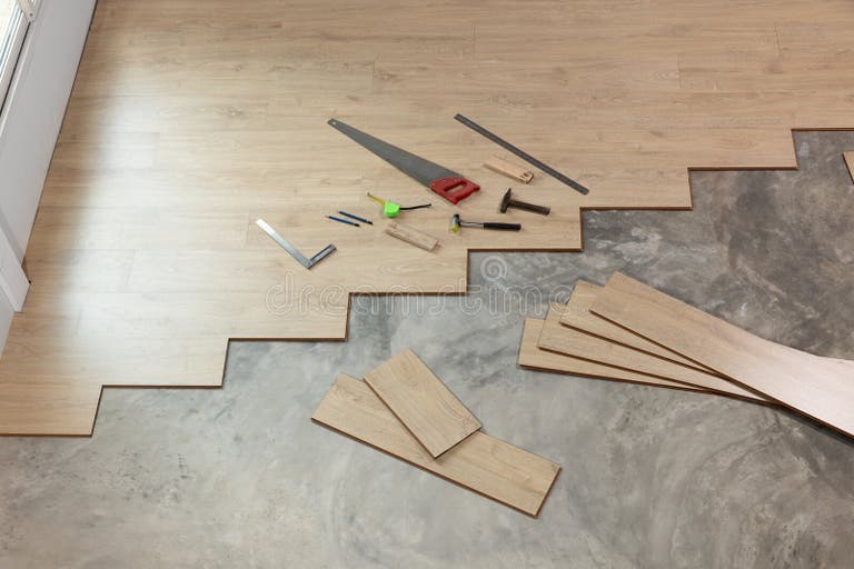 DIY Tips for Installing Interlocking Laminate Flooring Stock Photo ...