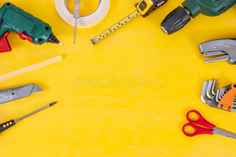 DIY Do it Yourself Tools on Yellow Background. DIY Tools with Copy ...