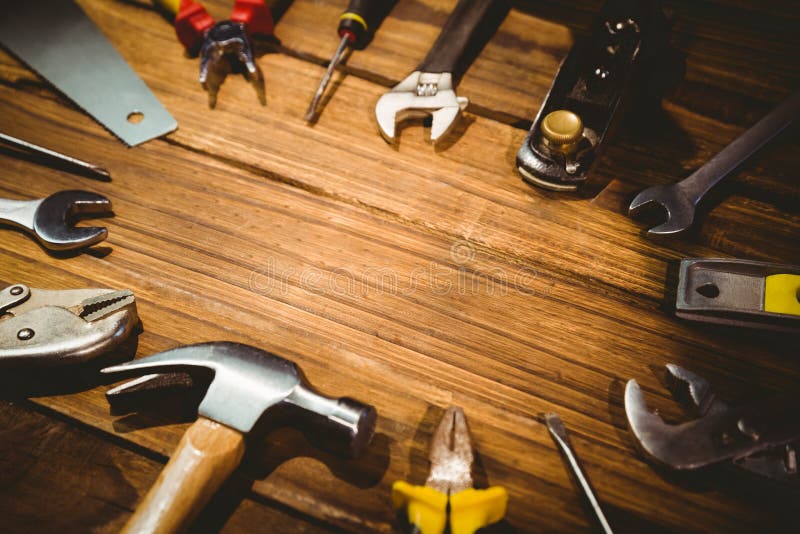 DIY Tools Laid Out on Table Stock Photo - Image of frame, overhead ...