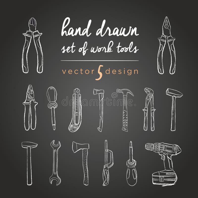 DIY Tools. Vector Set of Hand-drawn Work Tools. Tools Repair Icons for ...