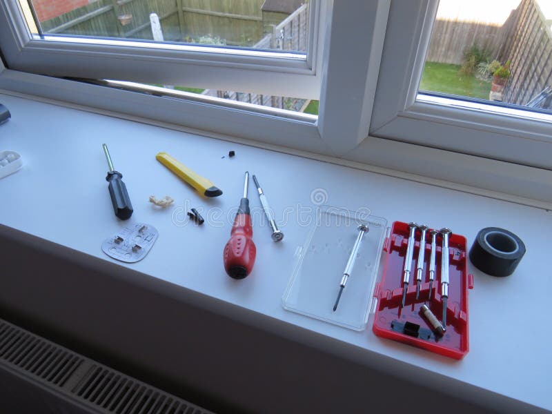 DIY Tools on a Window Ledge.fixing a Electric Plug on To a Wire Stock ...