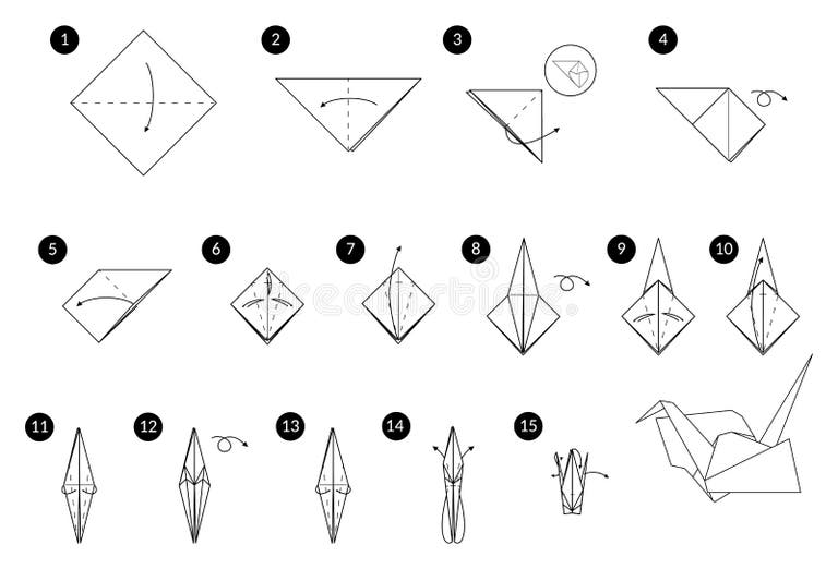 Origami Crane Instructions Stock Illustrations – 24 Origami Crane ...