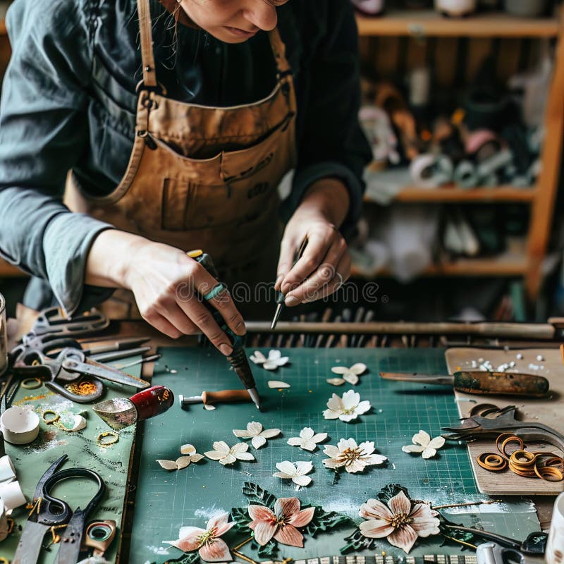 A DIY Vlogger Creating Handmade Crafts Detailed Closeups of Tools and ...