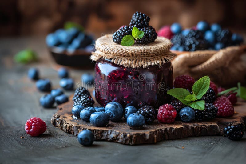 DIY Wild Berry Jam on Table. AI Generative Stock Illustration ...