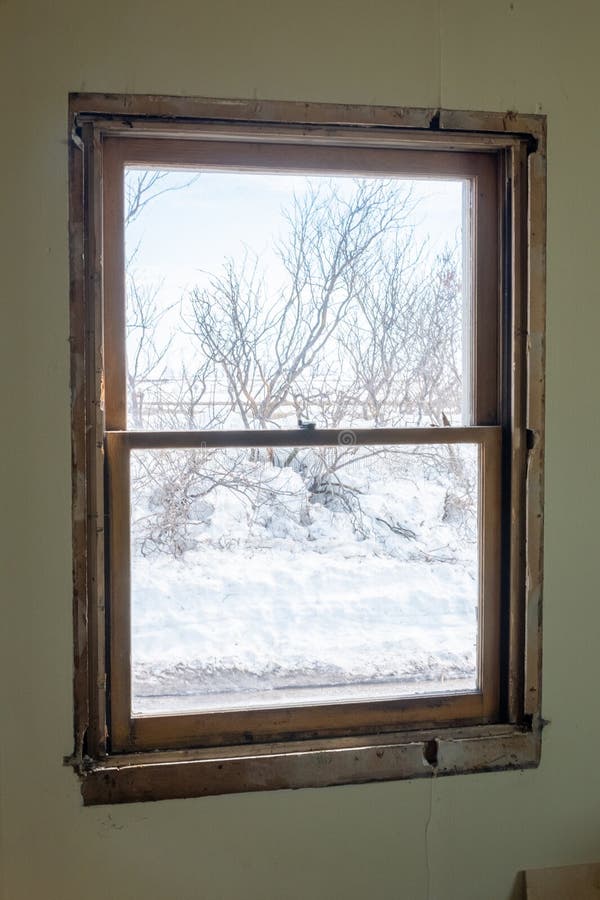 DIY Window Insert Install in Old House with Wintery Snow and Trees in ...