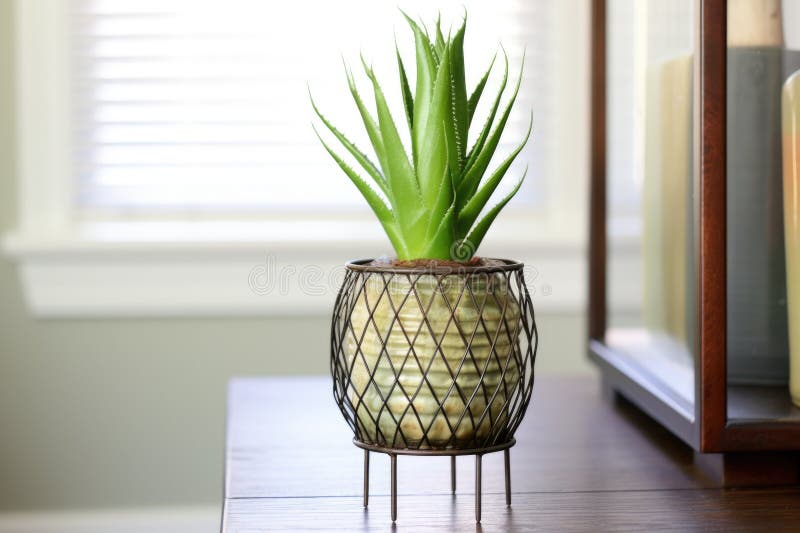 Diy Wire Plant Stand with a Potted Aloe Vera Stock Image - Image of ...