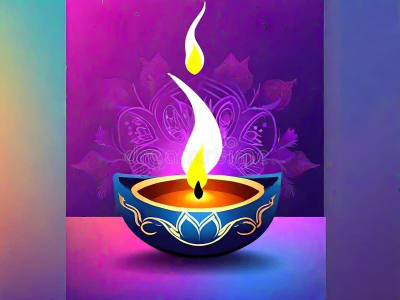 Diya Lamp with Fire Lighting for Diwali Stock Illustration ...