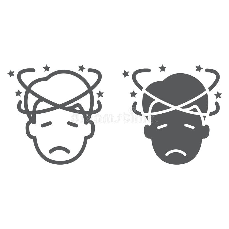 Dizziness Thin Line Icon, Stress and Human, Confused Man Sign, Vector ...