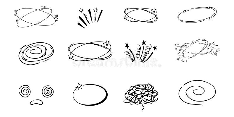 Dizzy Effect, Headache, Sick Drawing Doodle Comic Set. Dizziness Faces ...