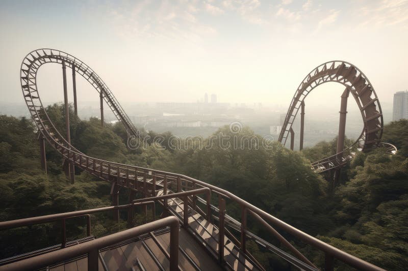 Dizzying and Dreamlike Scene of a Roller Coaster, with the View from ...