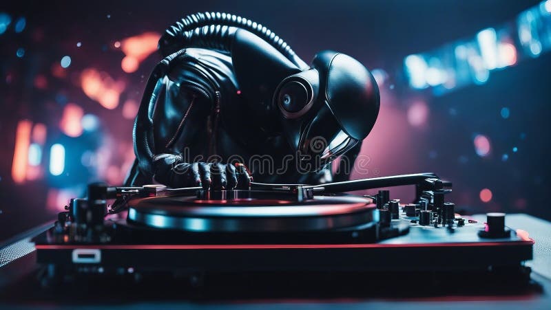 Dj in Action Alien Space Dj with Turntable Stock Illustration ...