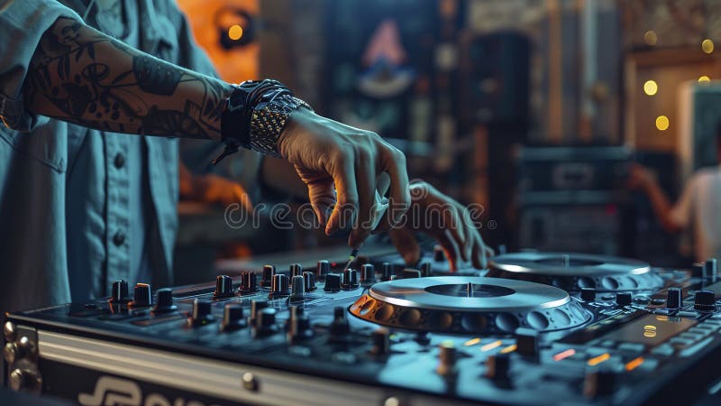 Dj in Action, Close Up of a Dj at Work, Dj at the Party, Dj is Mixing ...