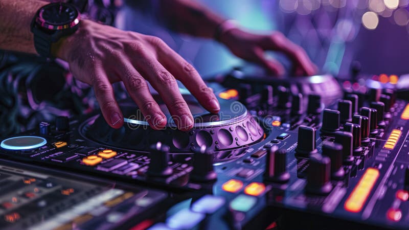 Dj in Action, Close Up of a Dj at Work, Dj at the Party, Dj is Mixing ...