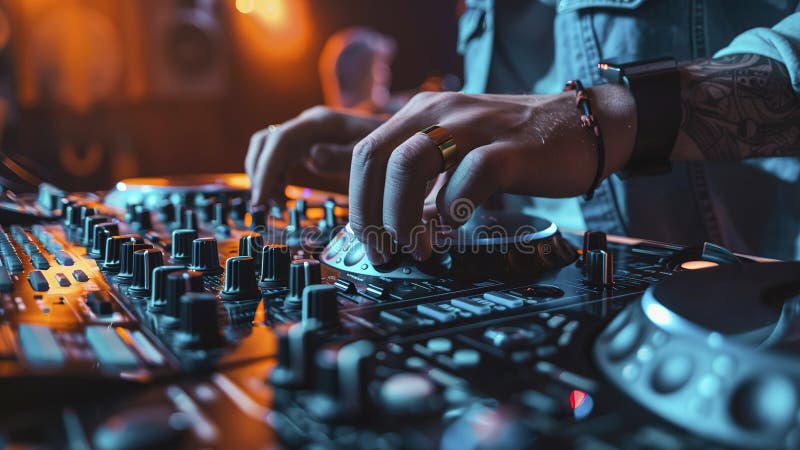 Dj in Action, Close Up of a Dj at Work, Dj at the Party, Dj is Mixing ...