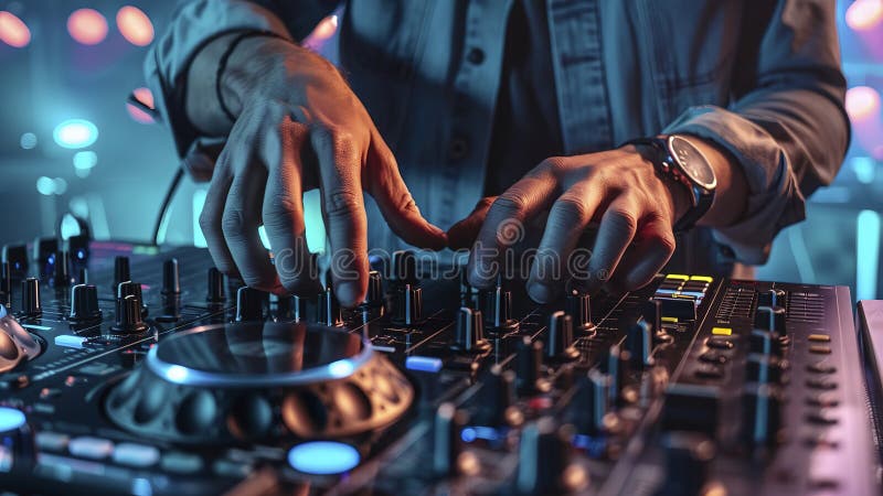 Dj in Action, Close Up of a Dj at Work, Dj at the Party, Dj is Mixing ...