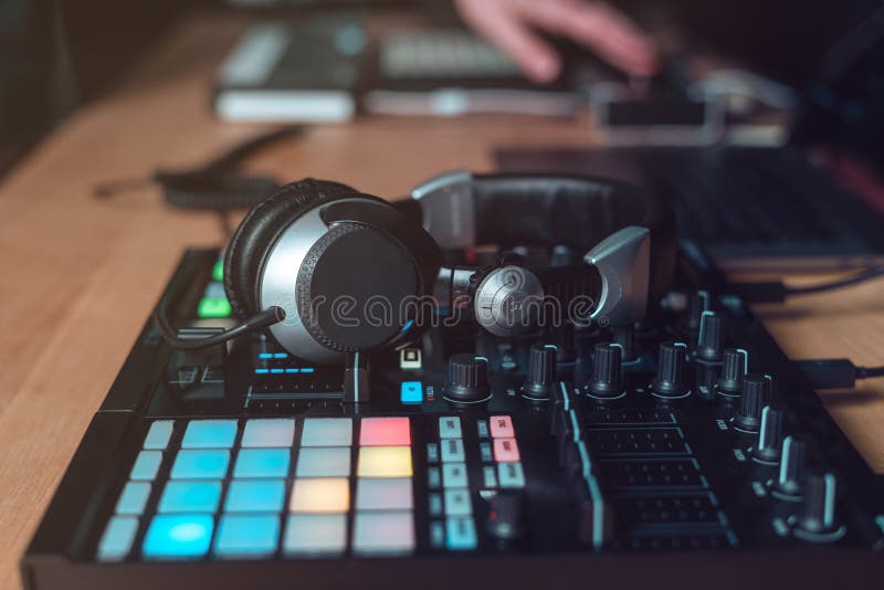 DJ Adult Man Creates Electronic Music in the Studio Stock Photo - Image ...