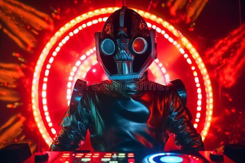 A Dj in a Black Suit with Red Lights Behind Him Stock Illustration ...