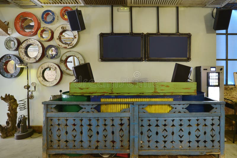 Dj Booth in a Bar with Alternative Decoration Stock Photo - Image of ...