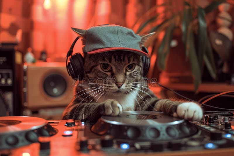 Dj cat mixing on turntable stock photo. Image of cool - 317836250