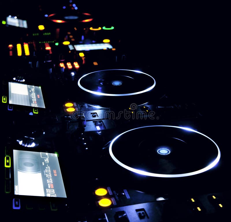 DJ CD player and mixer stock image. Image of techno, equipment - 24404687