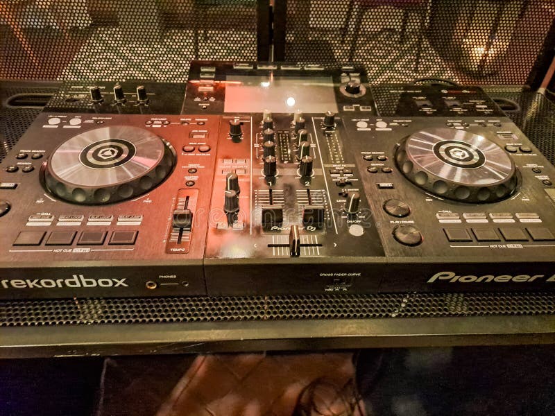 DJ Colorful Mixing Deck Controller Connecting To Laptop and Tablet ...